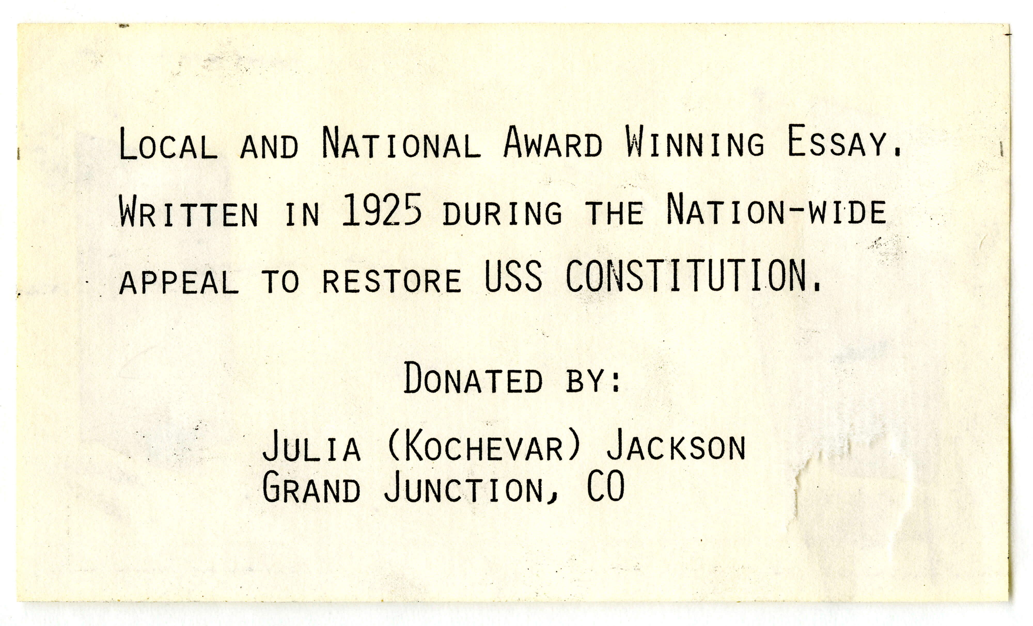 Essay by Julia Kochevar - USS Constitution Museum