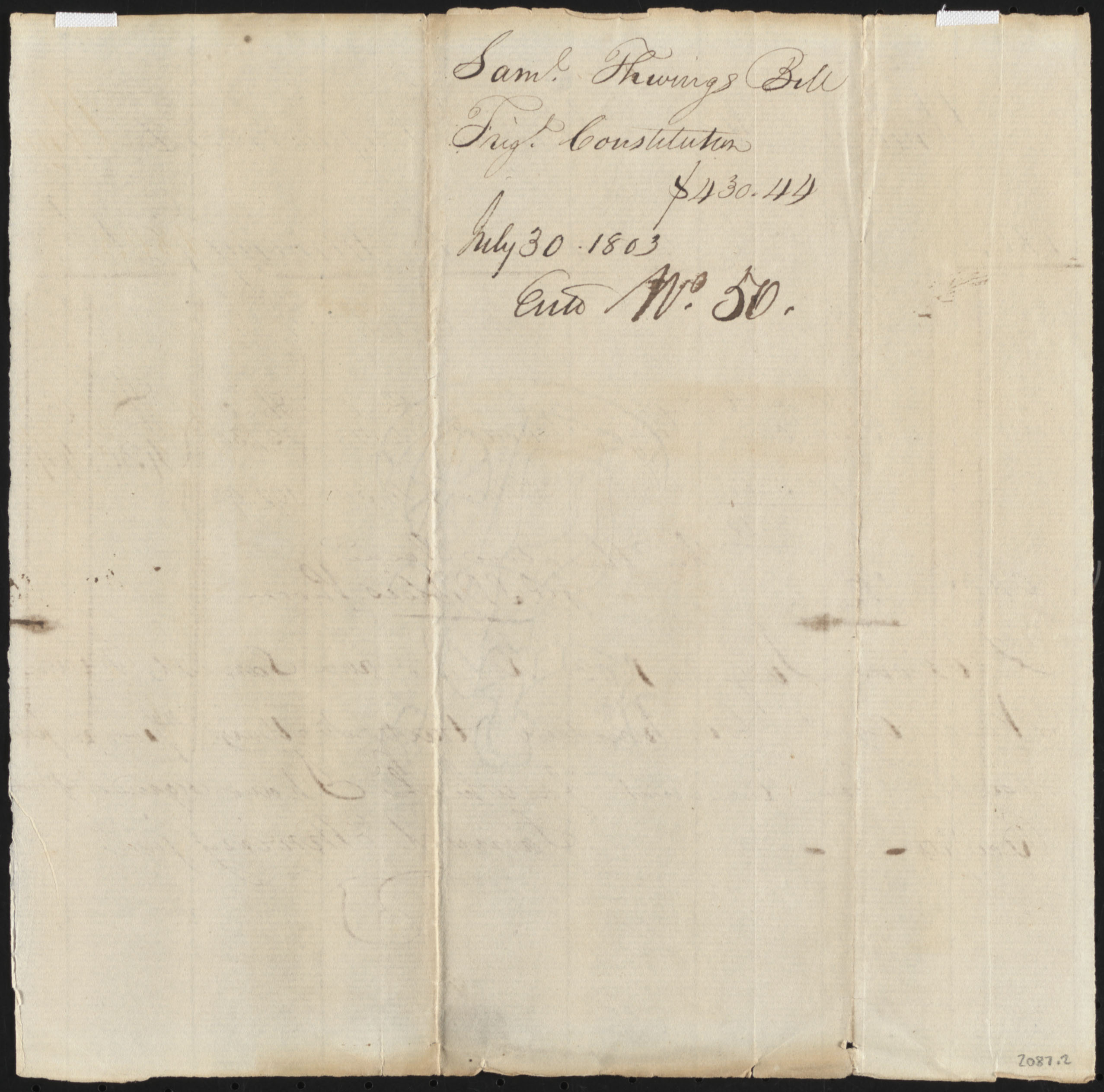 Receipt for Shipments of Bread to Constitution - USS Constitution Museum